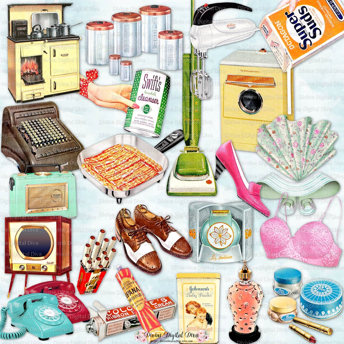 Retro Products Vintage 50s Cosmetics Lingerie Appliances Kitchen ...