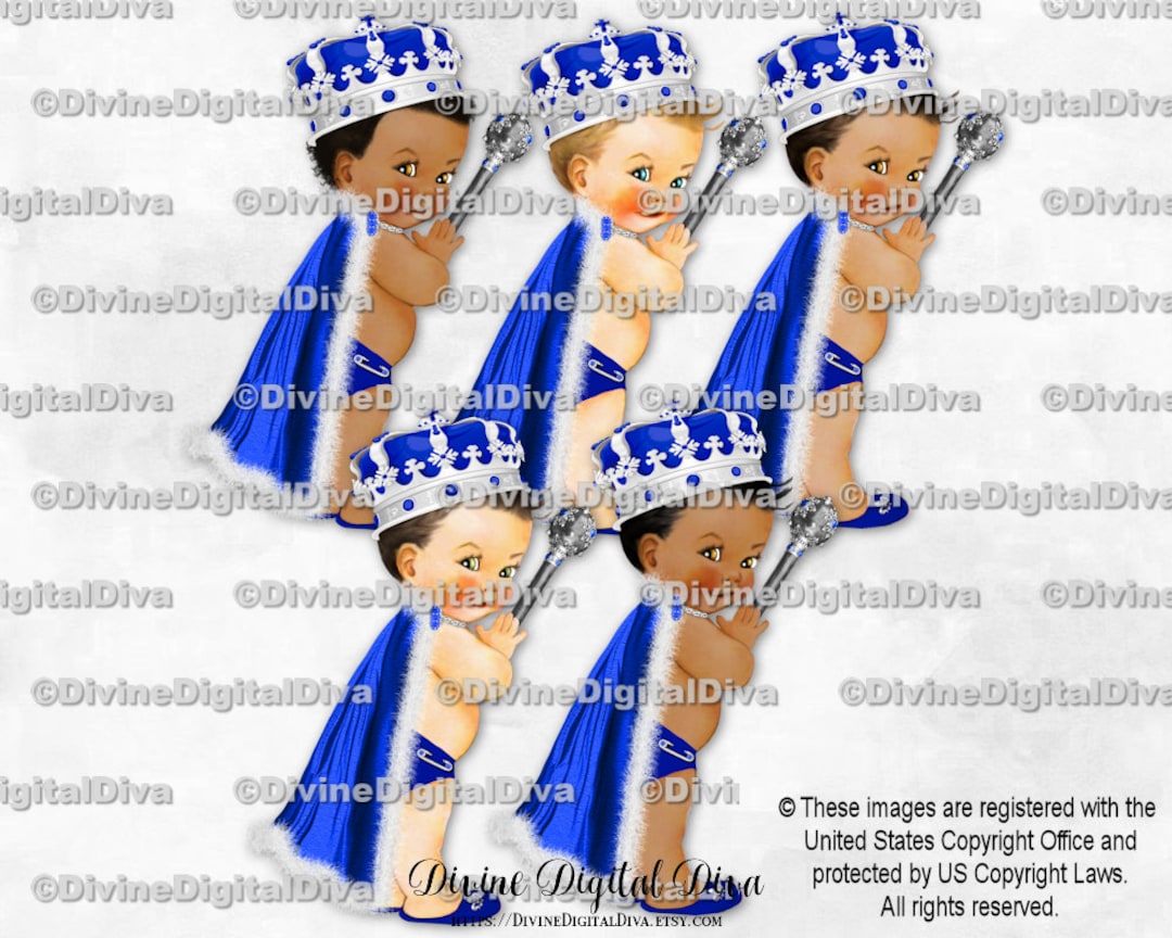 Little Royal Prince Royal Blue & Silver Fur Trimmed Cape Crown Sceptre ...