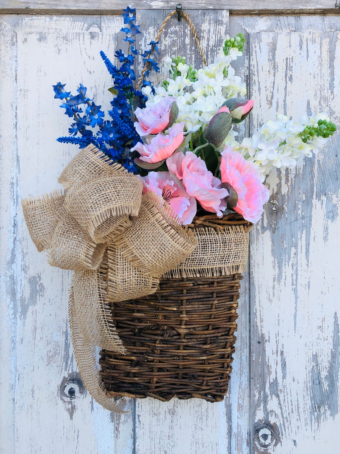 Spring Wreath Spring Flower Basket Front Door Wreath Summer | Etsy