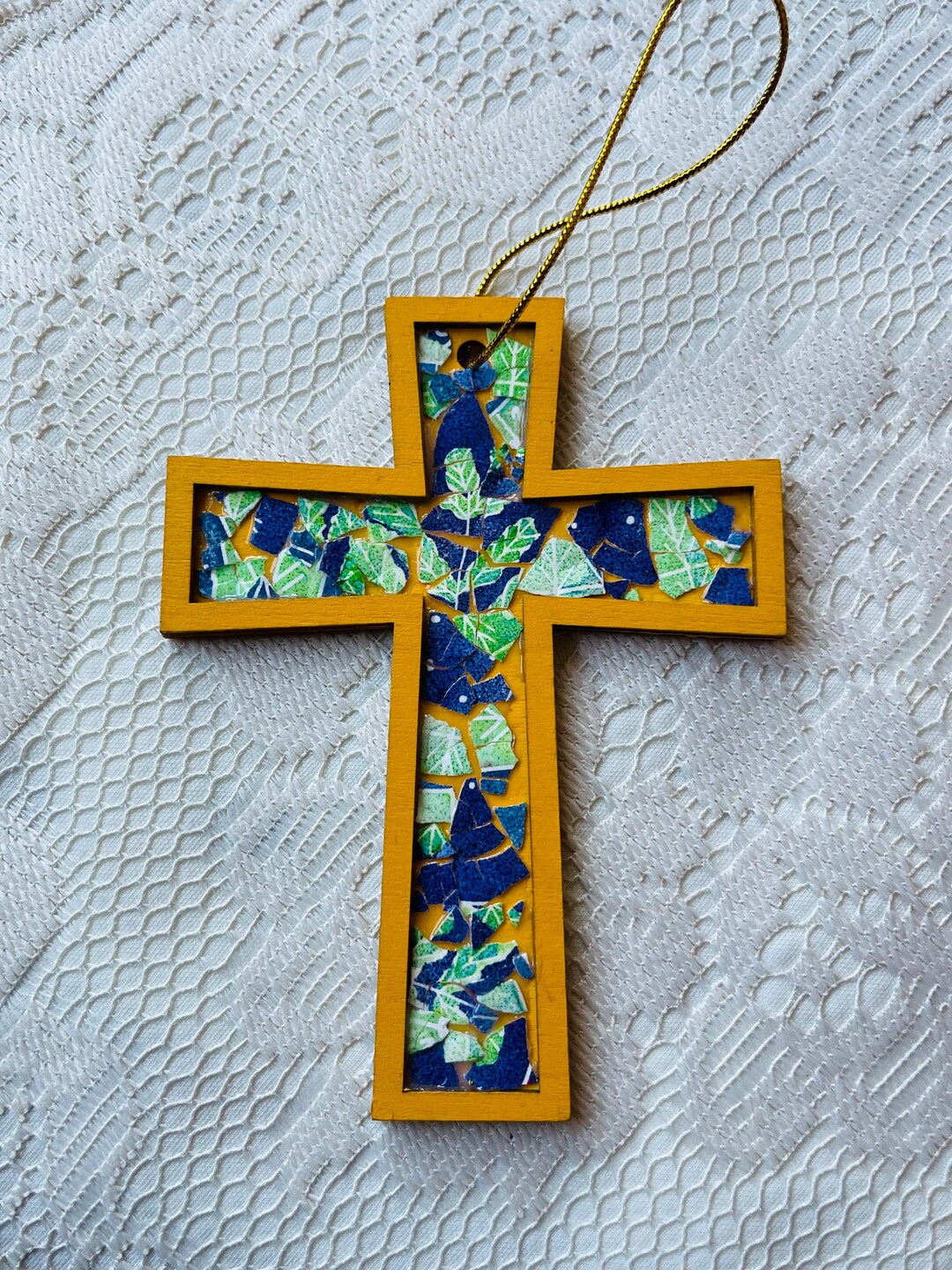 Yellow Pysanky Mosaic Cross - Etsy