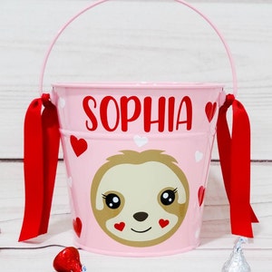 Personalized Valentine's Day Bucket / Sloth Candy Bucket for Classroom ...