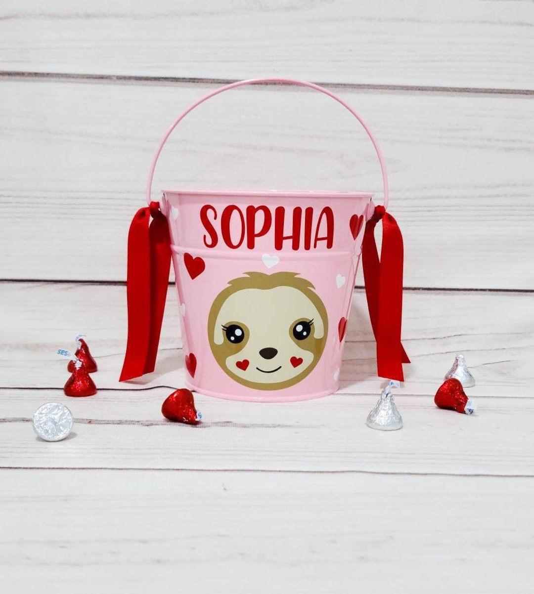 Personalized Valentine's Day Bucket / Sloth Candy Bucket for Classroom ...