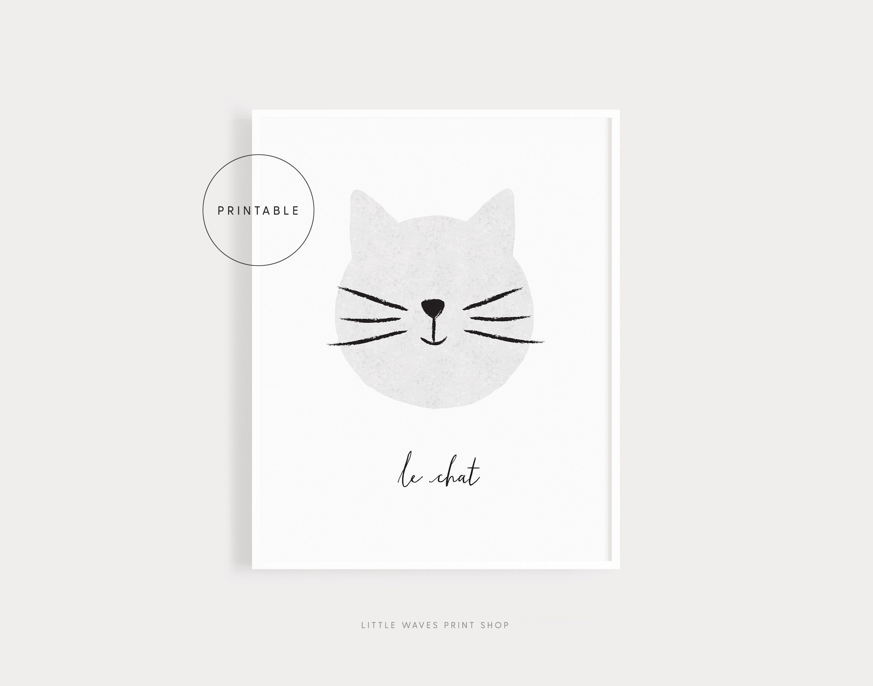 French Cat Art Print Le Chat Animal Art Prints, Kids Room Art, Cat Wall ...