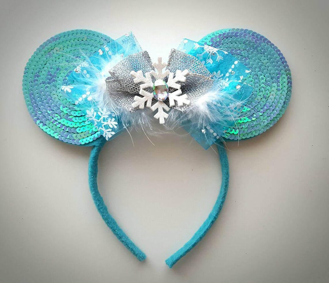 Elsa Frozen Sequin Inspired Minnie Mouse Ears Headband Anna Olaf Ice ...