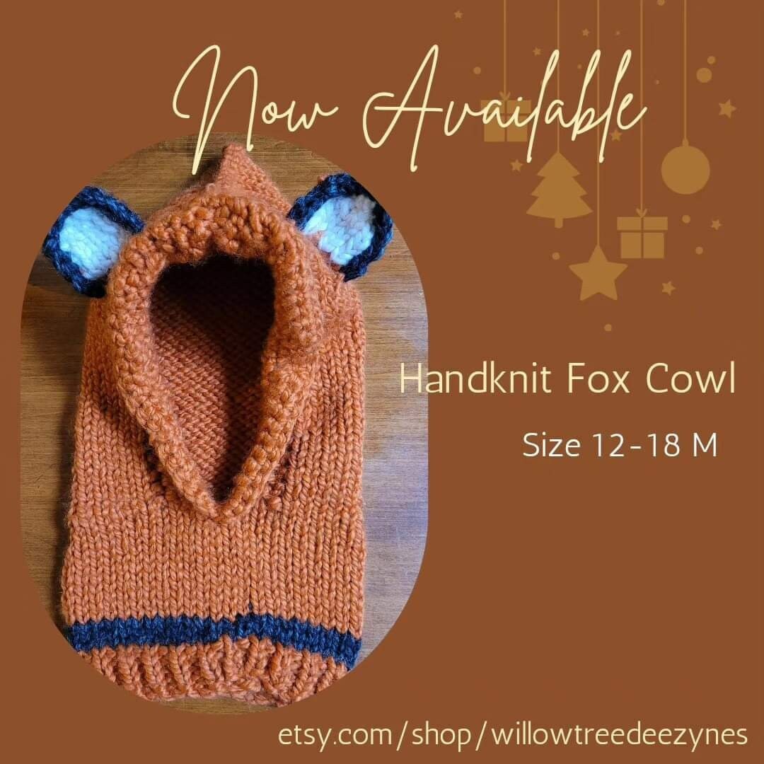 Handknit Fox Cowl: Wool Blend, Orange & Grey (12-18 Months) - Etsy