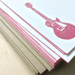 Vintage Inspired Guitar Note Card Set, Hand Stamped Stationery (set of ...