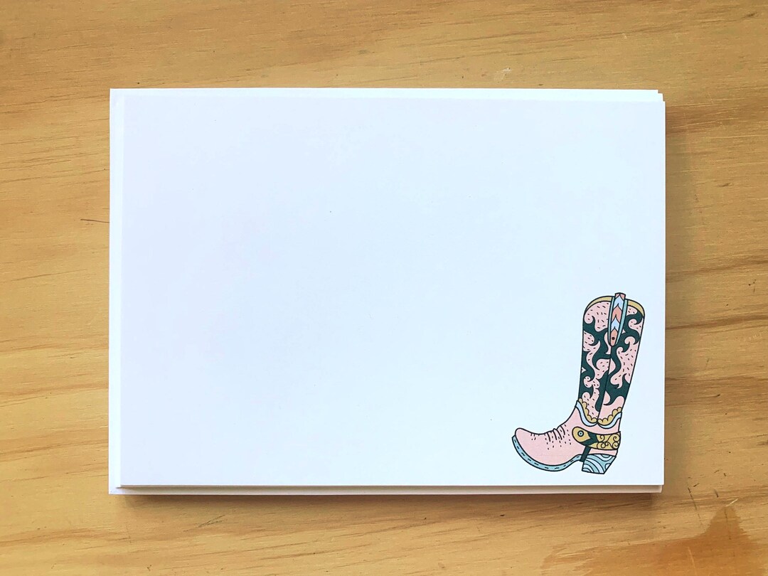 Blush Cowboy Boot Note Card Set, Vintage Inspired Stationery - Etsy
