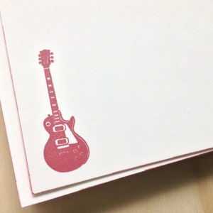 Vintage Inspired Guitar Note Card Set, Hand Stamped Stationery (set of ...