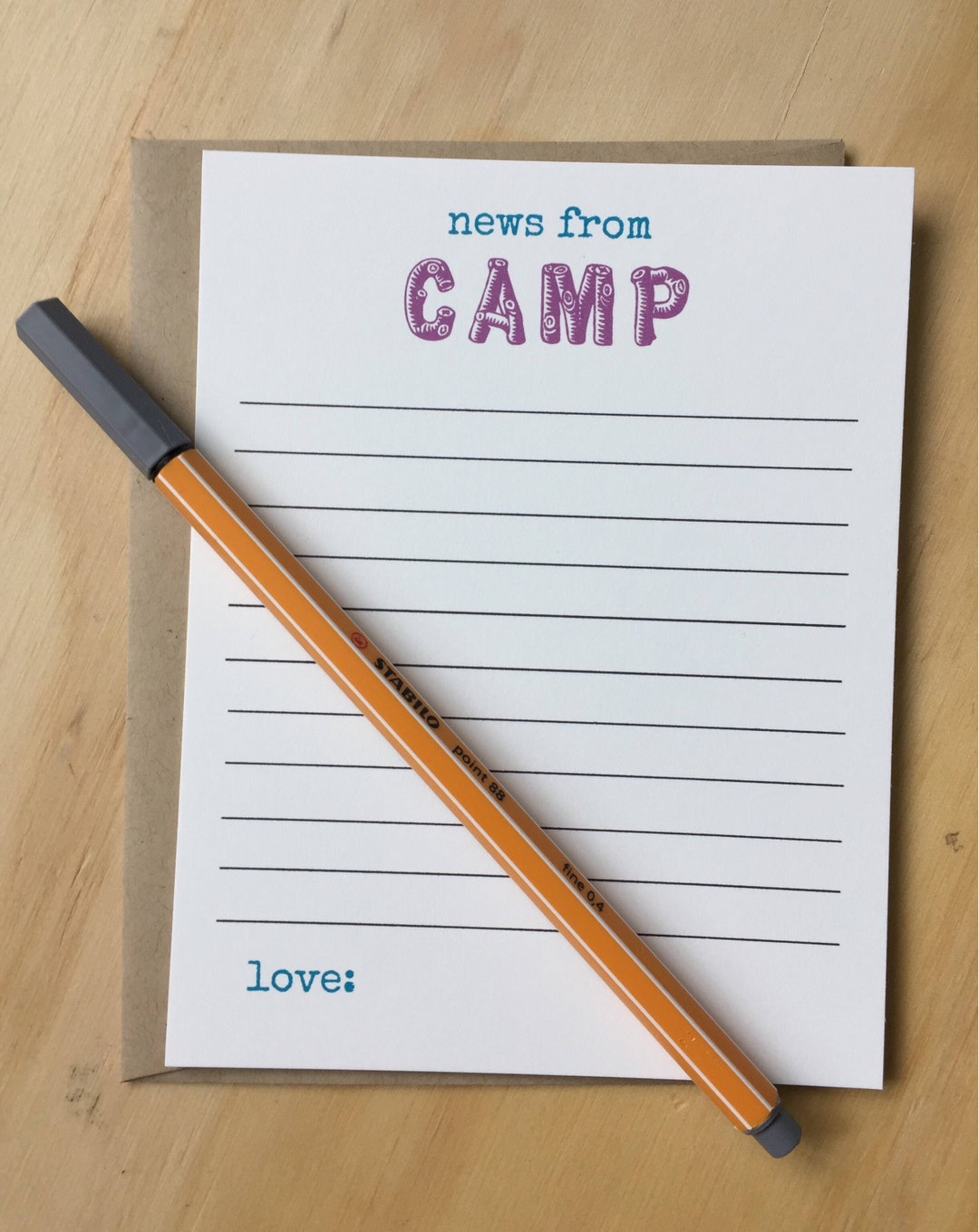 Kids Camp Stationery, Summer Note Card for Kids, Camp Stationary Set of ...