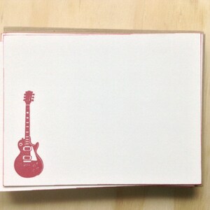 Vintage Inspired Guitar Note Card Set, Hand Stamped Stationery (set of ...