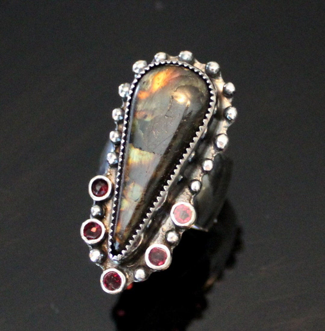 Spectrolite Ring Garnet and Labradorite Ring Sterling Labradorite ...