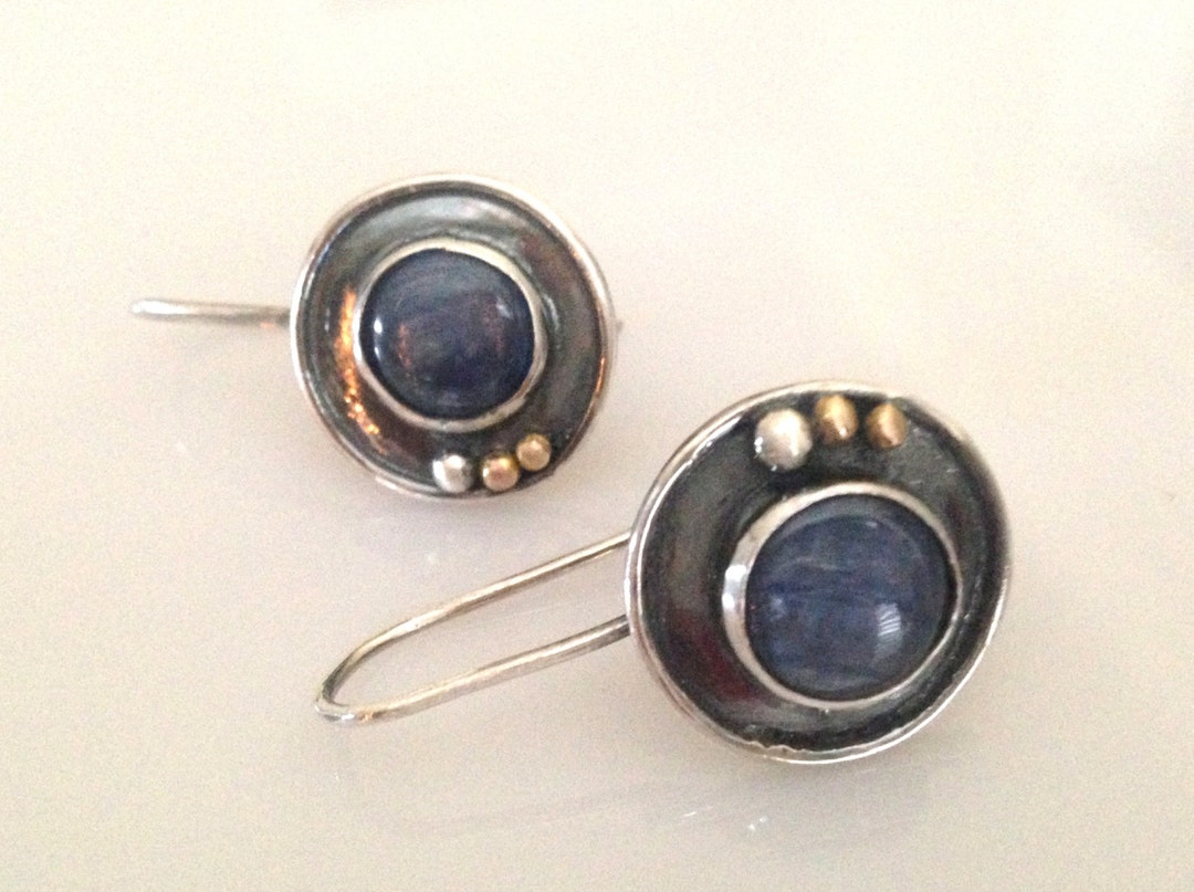 Oxidized Sterling Silver Kyanite Earrings: Mixed Metal Dangle Earrings ...