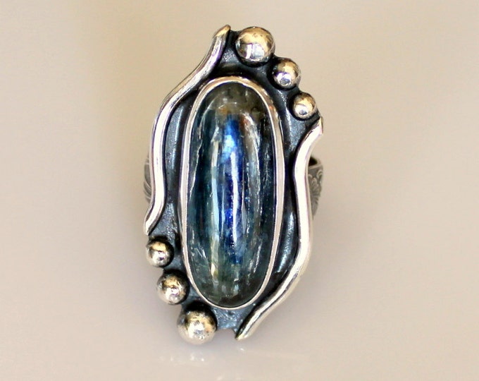 Large Kyanite Sterling Silver Ring Denim Blue Ring Boho Kyanite Ring ...