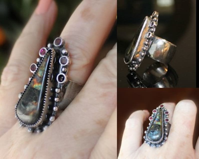 Spectrolite Ring Garnet and Labradorite Ring Sterling - Etsy