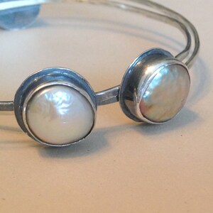 Pearl Bangle Bracelet - Handmade Pearl Jewelry - Natural Pearl Bracelet - Rustic Silver Bangle ...
