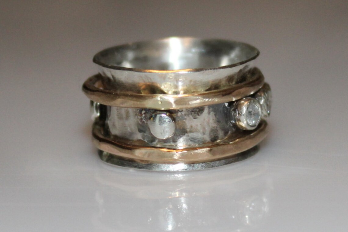 Diamond Spinner Ring: Sterling Silver, Gold Meditation Band - Etsy