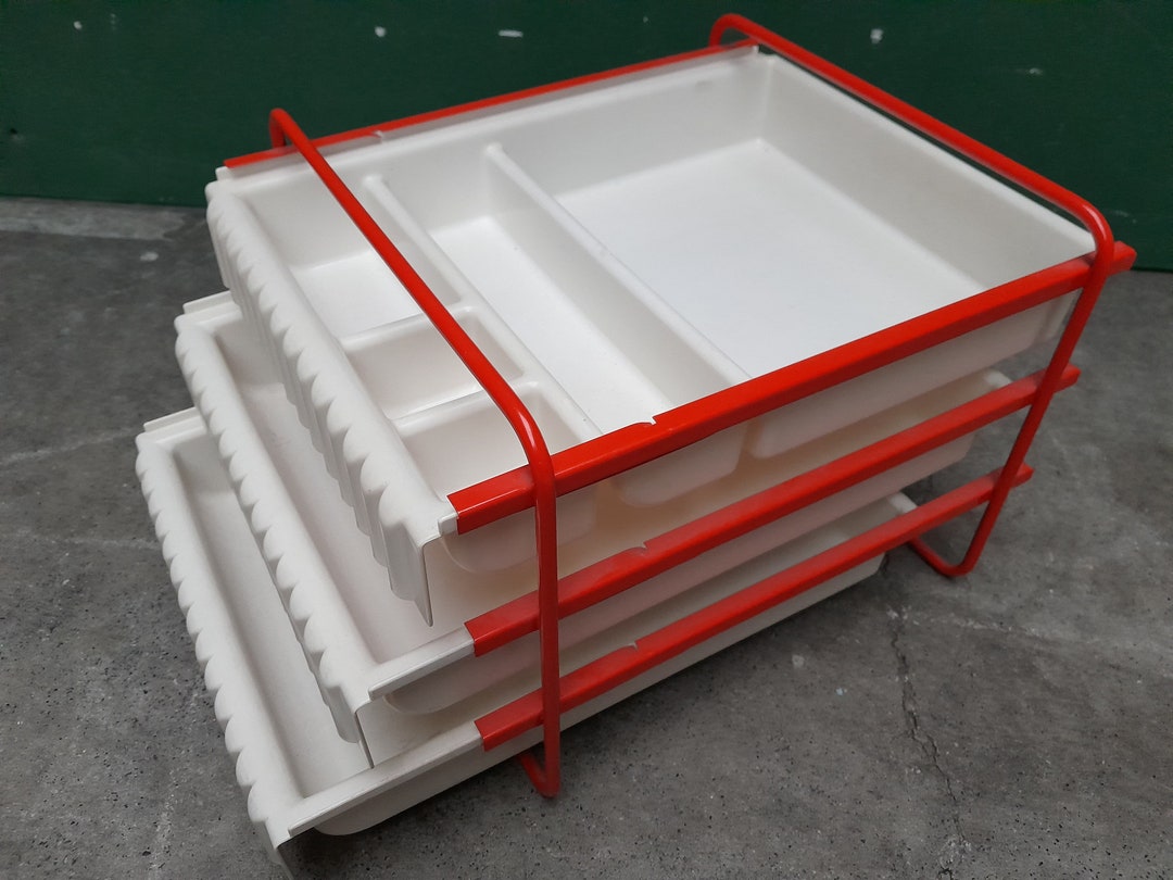 Vintage Red and White Office Letter Tray in Out Box Organizer Mid ...
