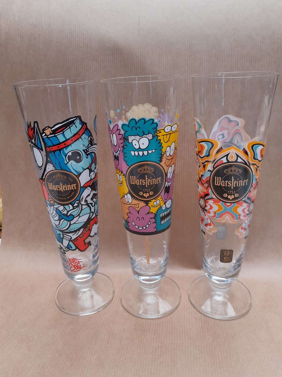 Set of 3 Warsteiner Art Collection Beer Glasses Duis Beer Glass Man ...
