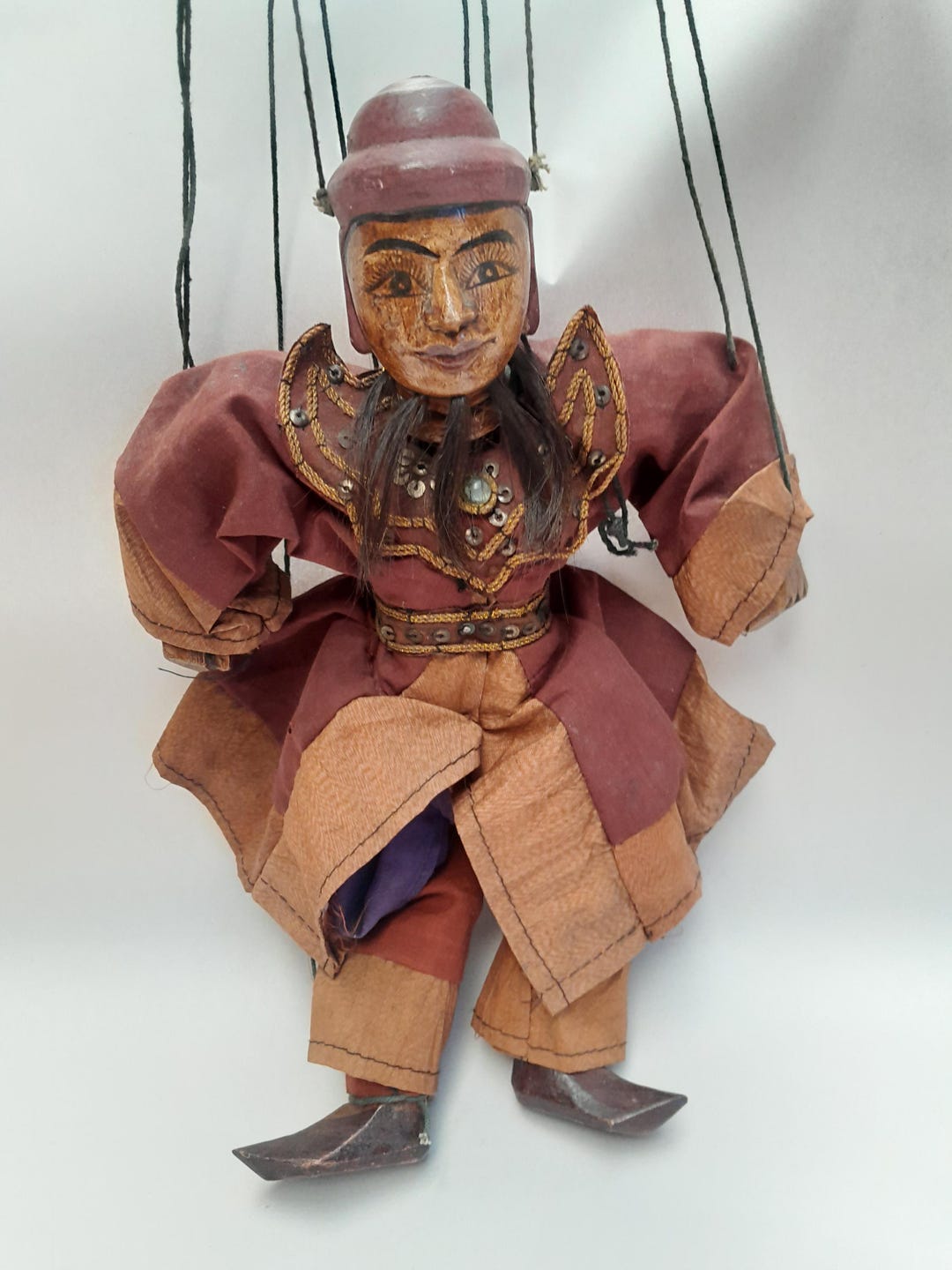 Antique Traditional Handmade Wooden Puppet From Burma With Horsehair ...