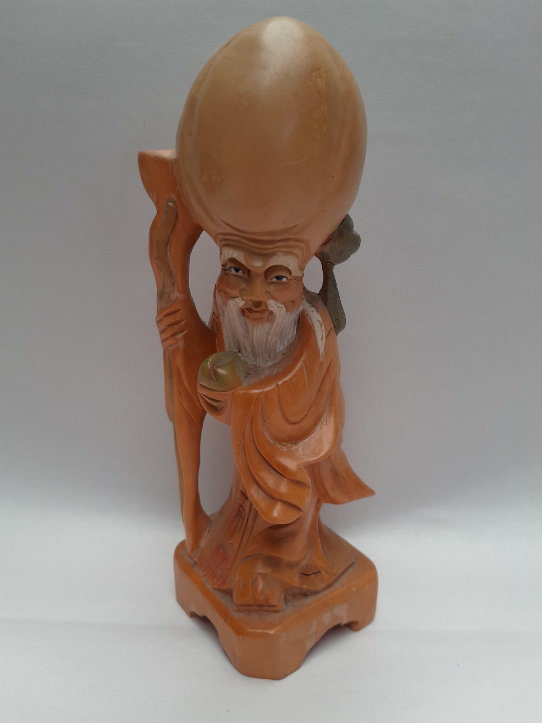 Vintage Chinese Hand-carved Large-headed God of Longevity Shou Lao ...