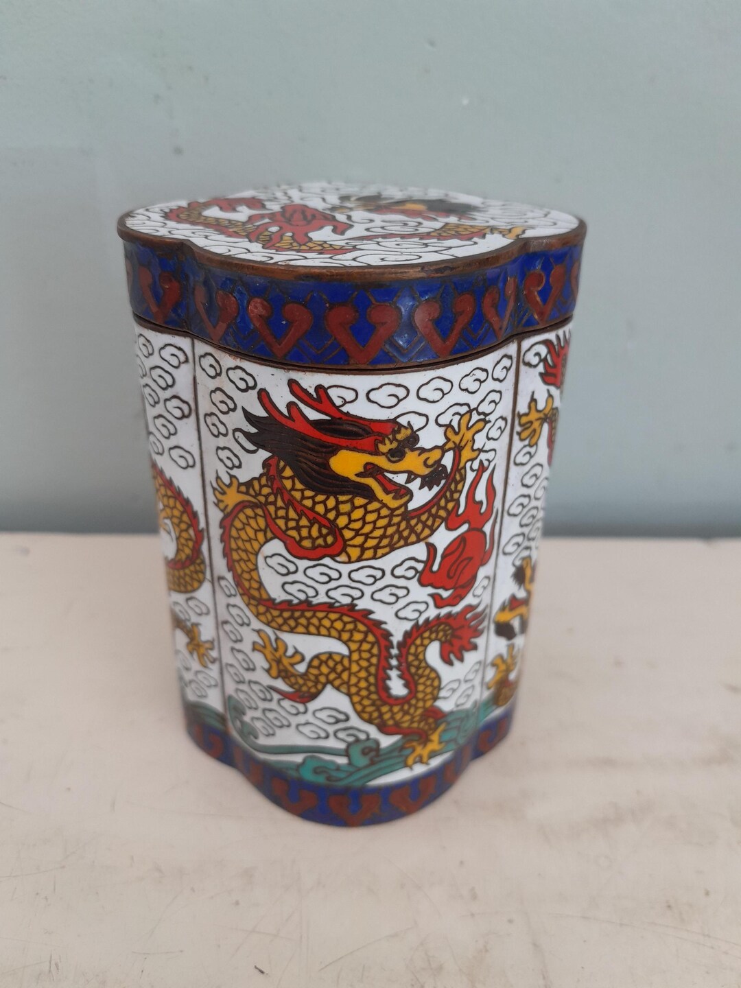 Vintage Cloisonne Enamel Chinese Dragon Canister - Etsy