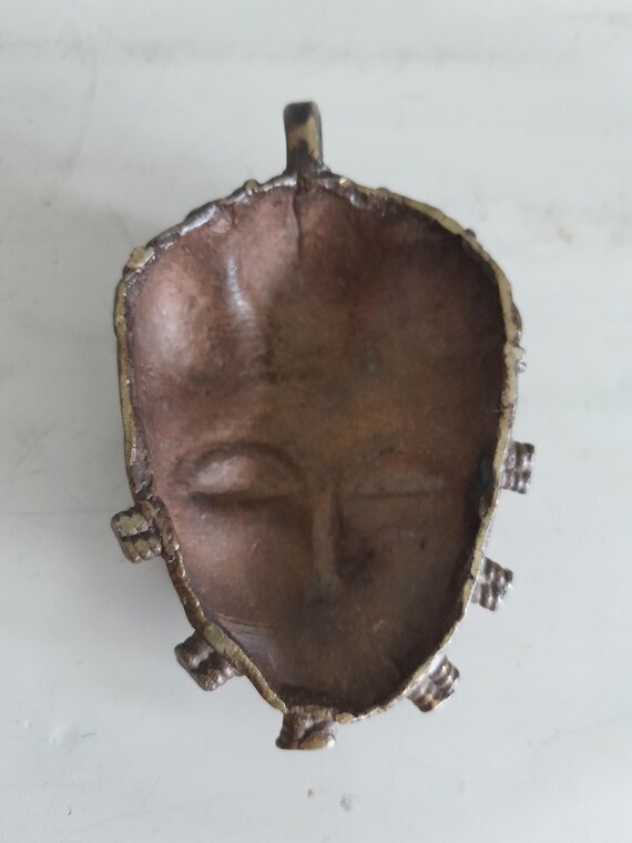 Vintage African Bronze Mask Pendant - Amulet - Gem