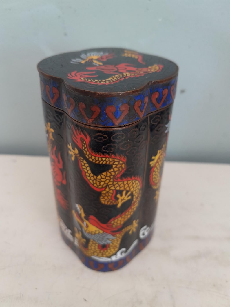 Vintage Cloisonne Enamel Chinese Dragon Canister - Blue - Etsy