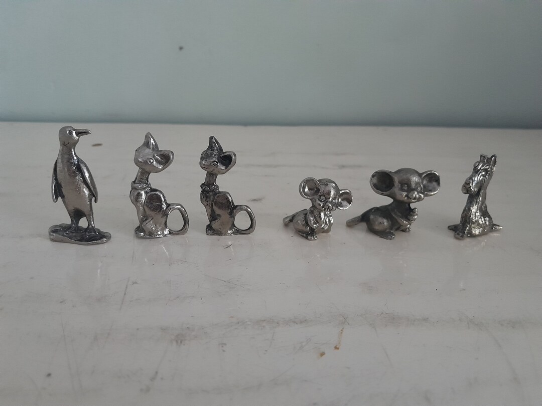 Set of 6 Pewter Figurines Cat, Dog, Mouse and Penguin - Etsy