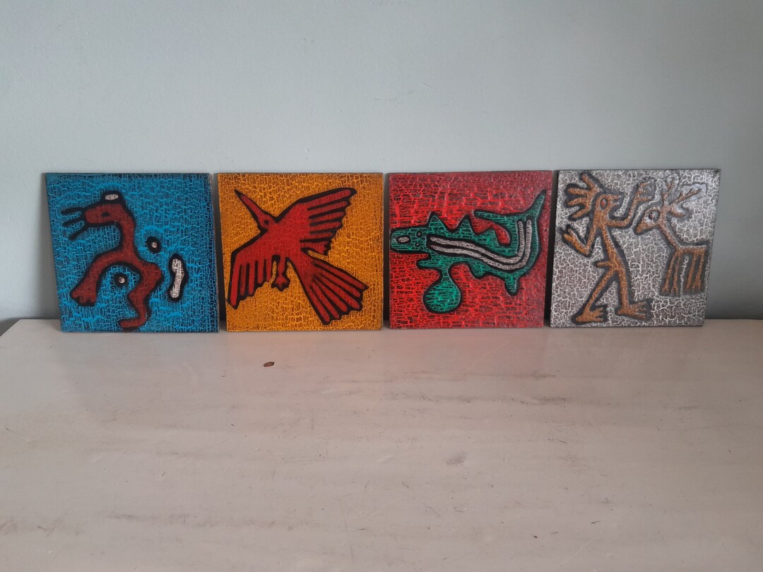 Set of 4 Art Coasters Peru - Primitive Art - Etsy