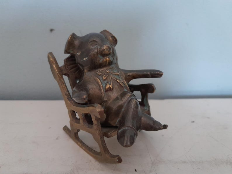 Small Brass Pig in Rocker Chair - Etsy