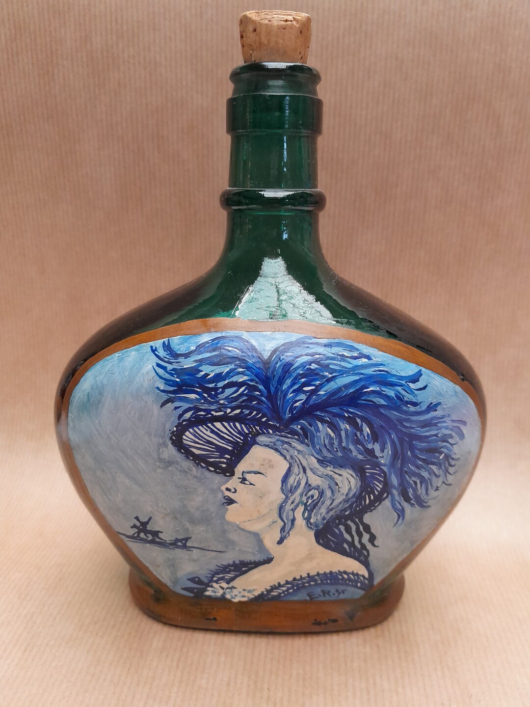 Old Hand-painted Wine Bottle - Vintage Bottle - Etsy