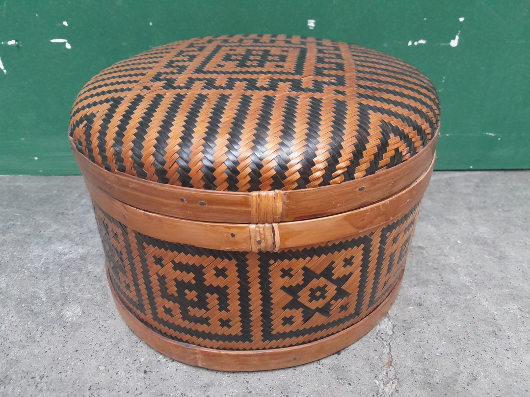 Vintage Chinese Bamboo Woven Basket - Etsy