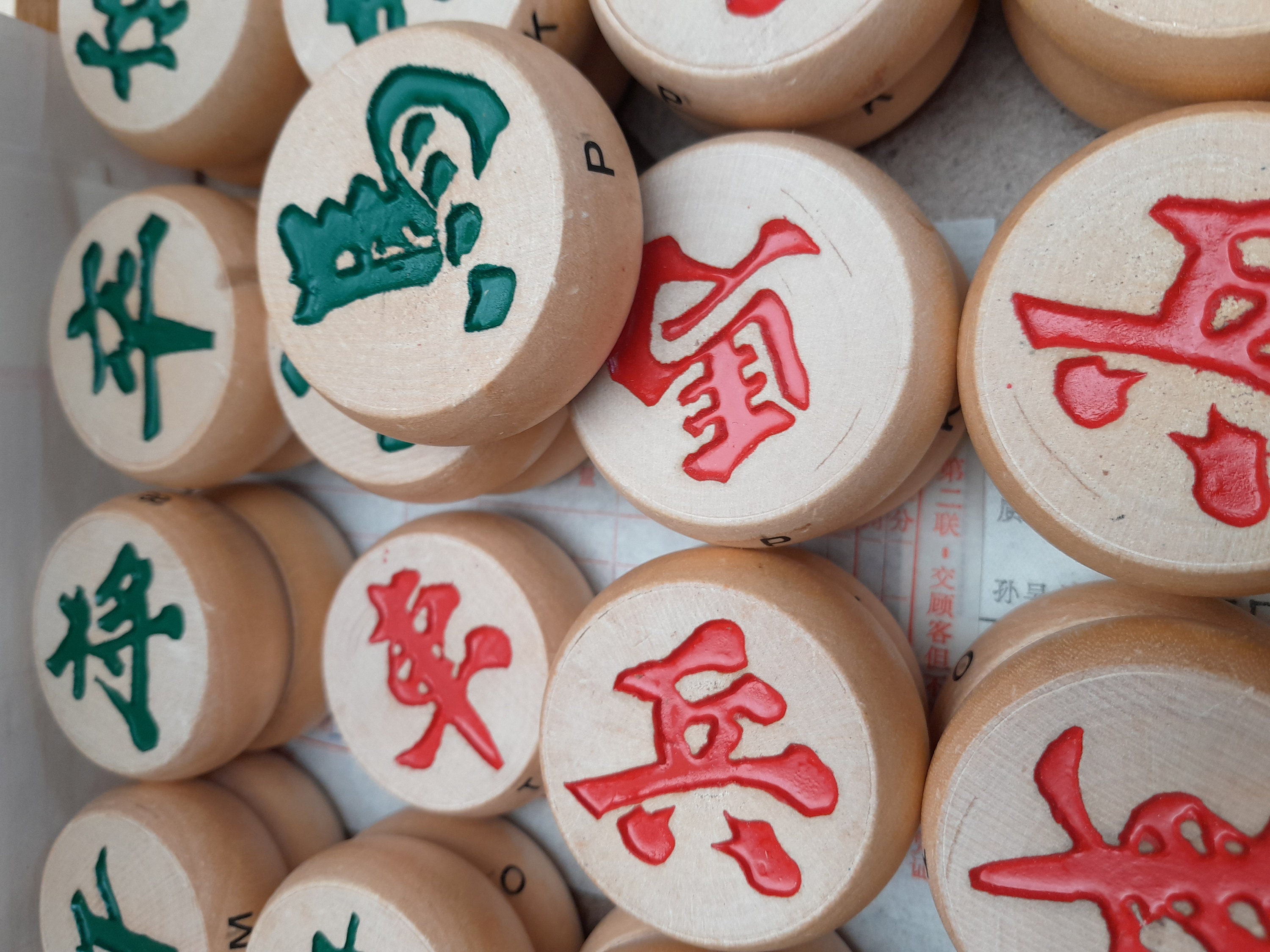 Vintage Chinese Chess Wooden Round Pieces Original Wooden Box With ...