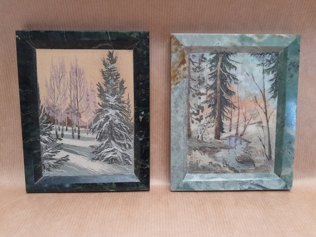 Set of Russian Stone Landscape Paintings, Crushed Stone Ural Art, Sand ...