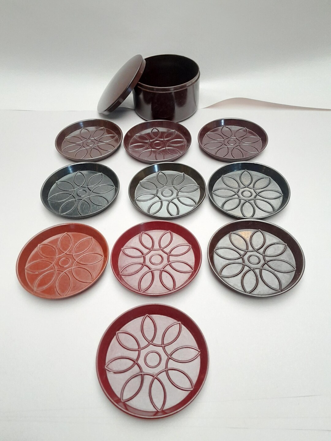 Box With Bakelite Coasters - 1960s - Set of 10 - Etsy