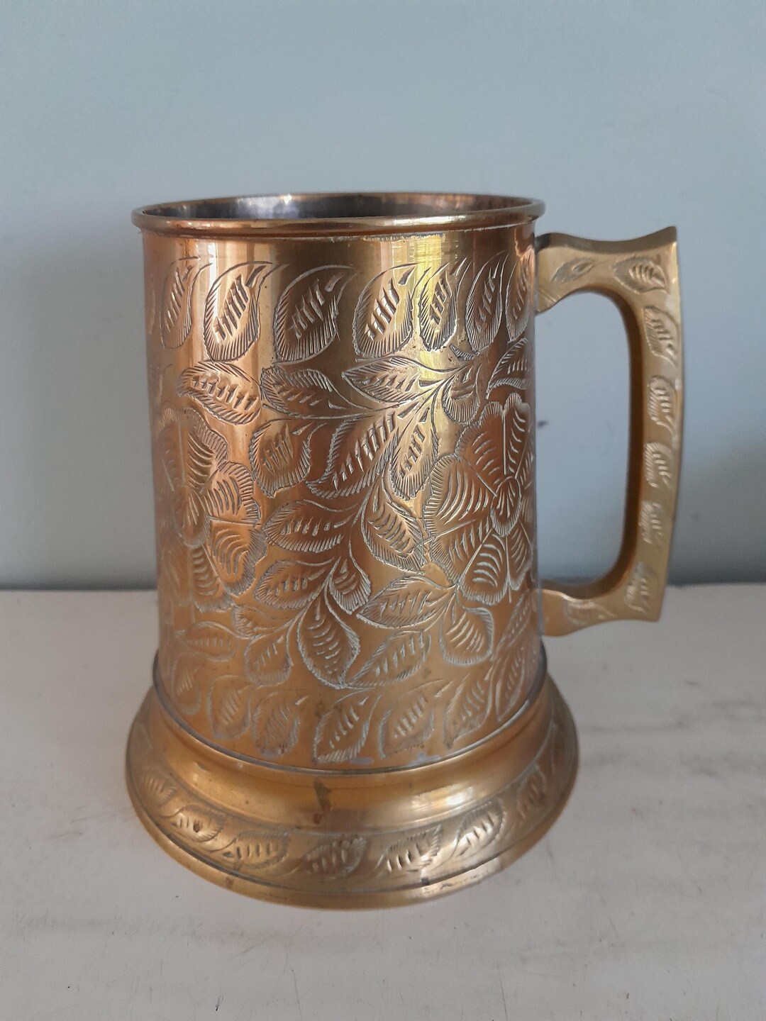 Vintage Brass Tankard With Glass Bottom - India - Etsy