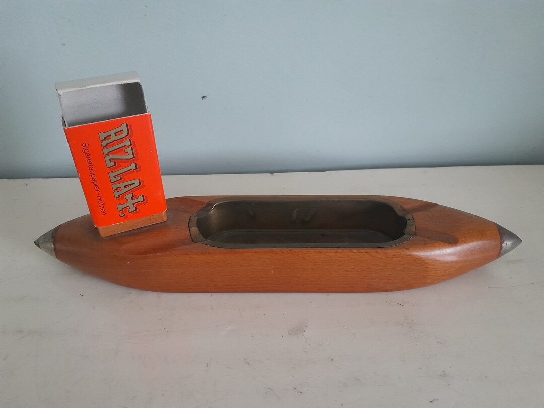 Vintage Wooden Weaving Loom Shuttle Boat Ashtray With Matchbox Holder ...