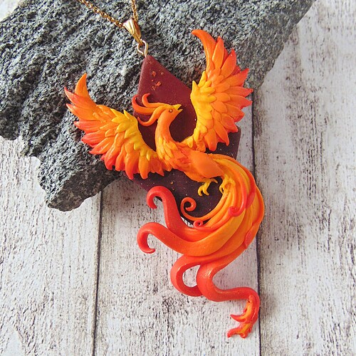 Necklace Phoenix Handmade Polymer Clay | Etsy