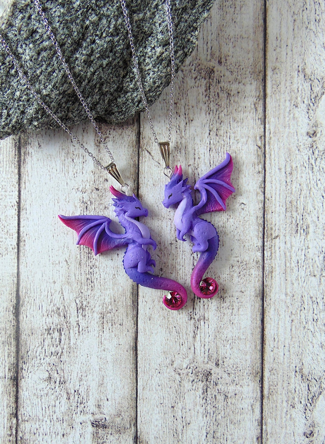 Purple Dragon Friendship Necklace Set - Handmade Fantasy Jewelry - Etsy