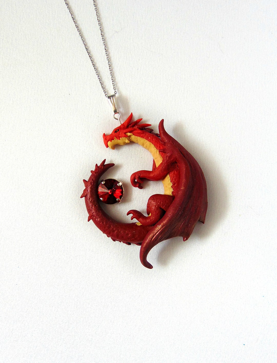 Red Dragon Necklace - Fantasy Polymer Clay Jewelry - Etsy