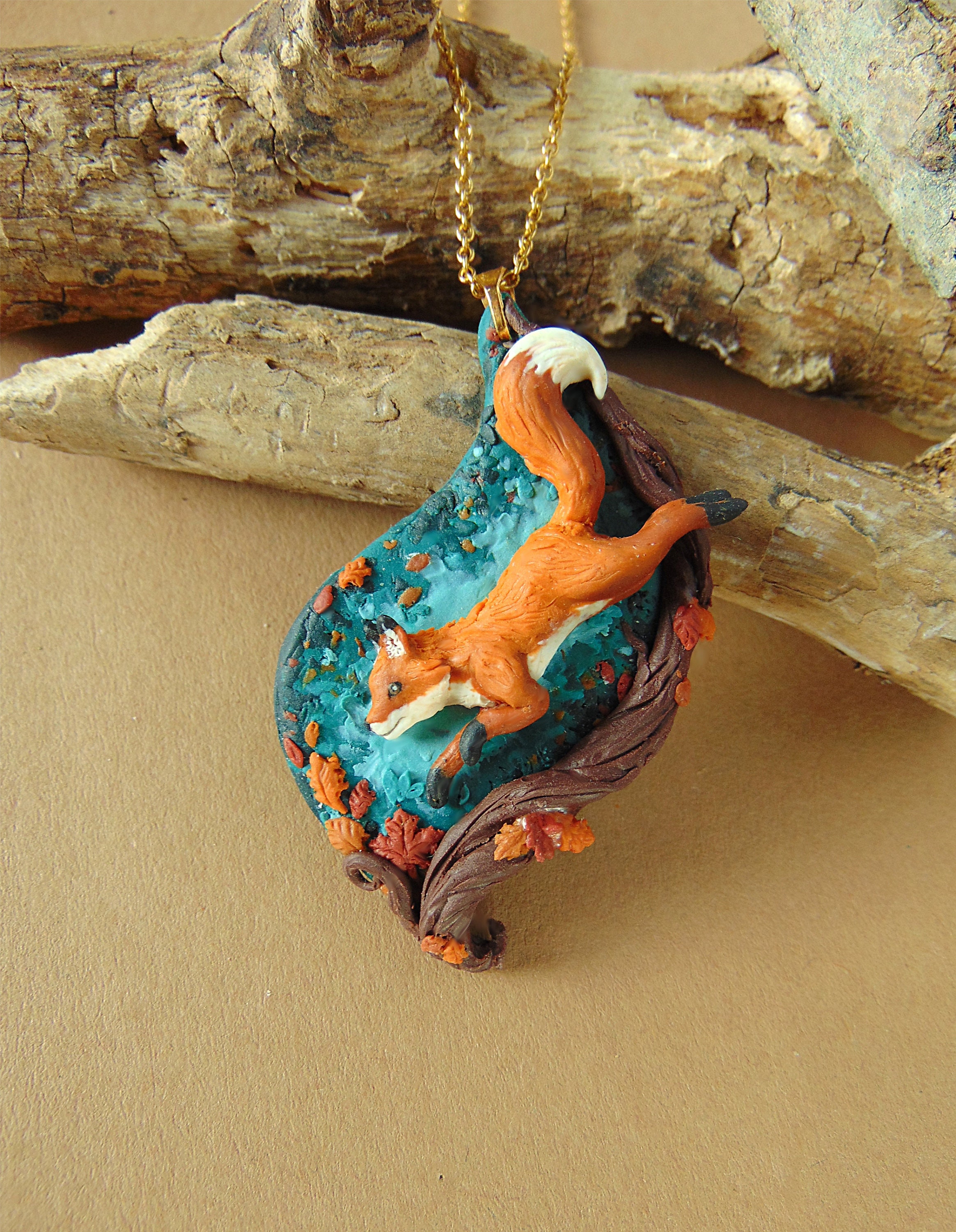 Polymer Clay Fox Necklace Animal Jewelry Woodland Jewelry | Etsy