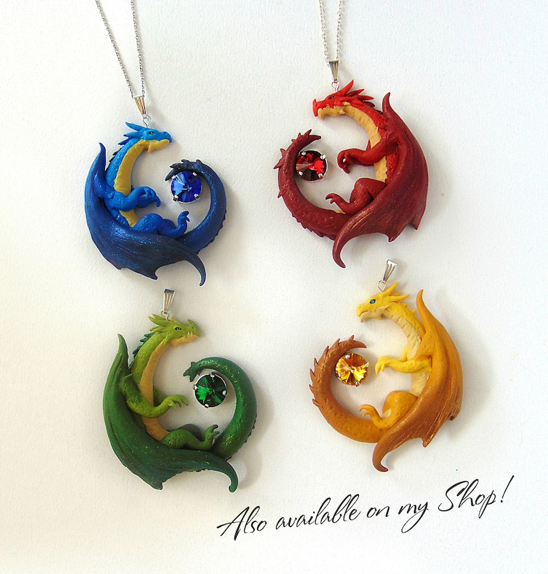 Blue Polymer Clay Dragon Necklace Dragon Jewelry Polymer | Etsy