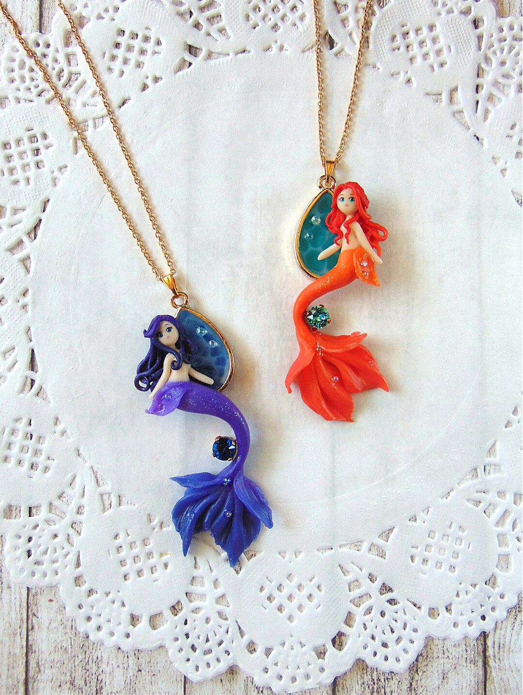 Little Mermaid Necklace Polymer Clay Jewelry Cute Mermaid - Etsy