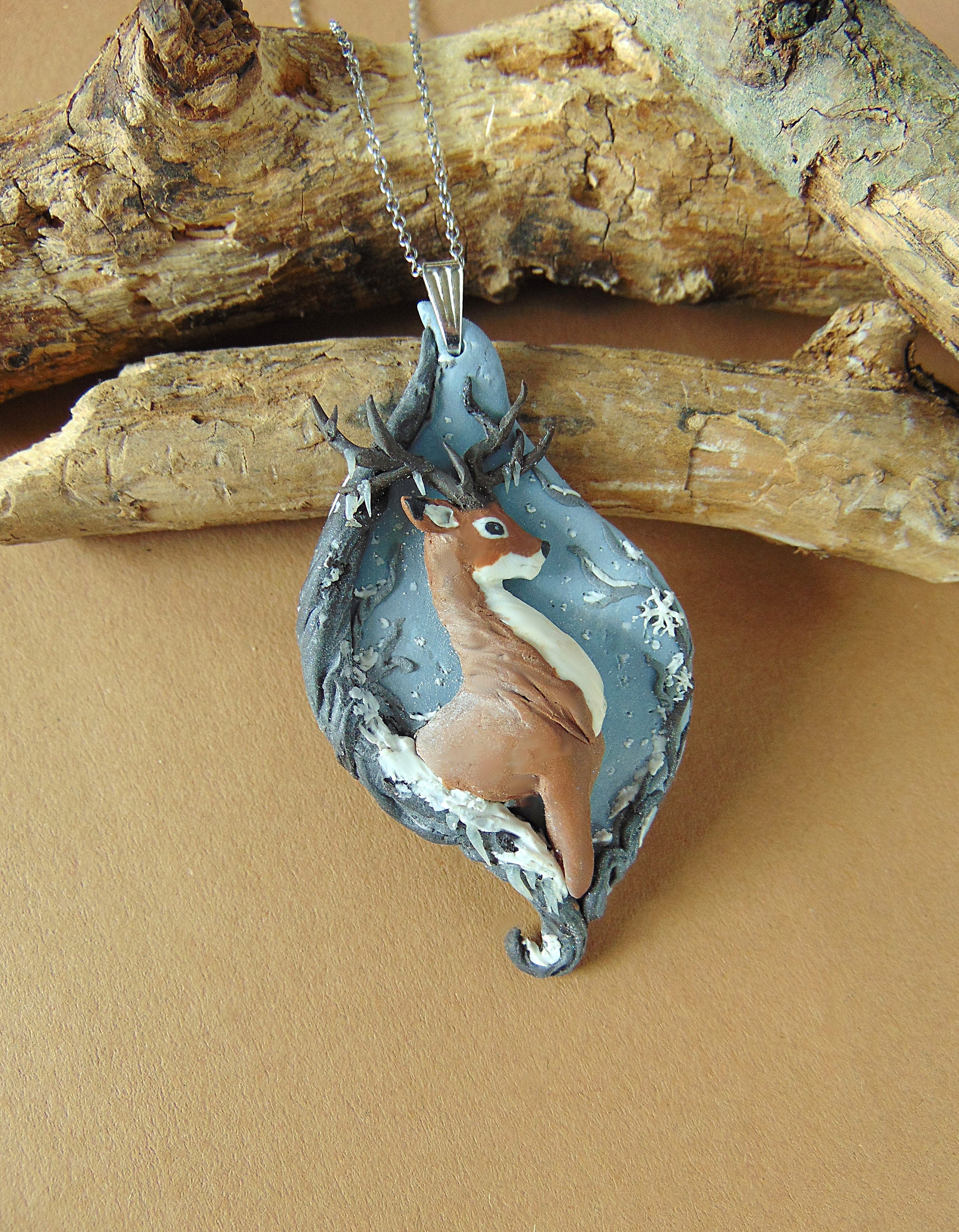 Polymer Clay Deer Necklace - Animal Jewelry - Woodland Jewelry - Etsy