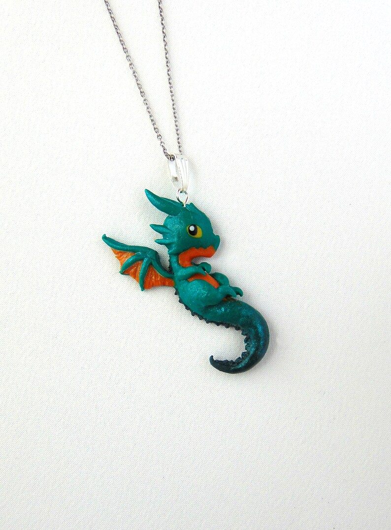 Tiny Dragon Necklace - Polymer Clay Jewelry - Cute Dragon Pendant - Etsy