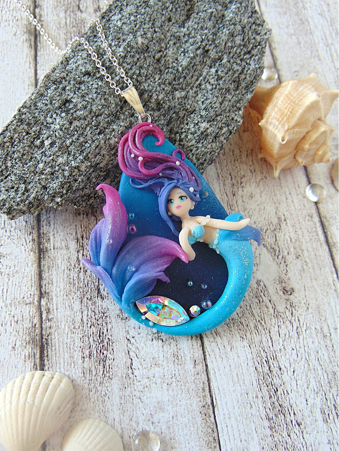 Little Mermaid Necklace Polymer Clay Jewelry Unique | Etsy