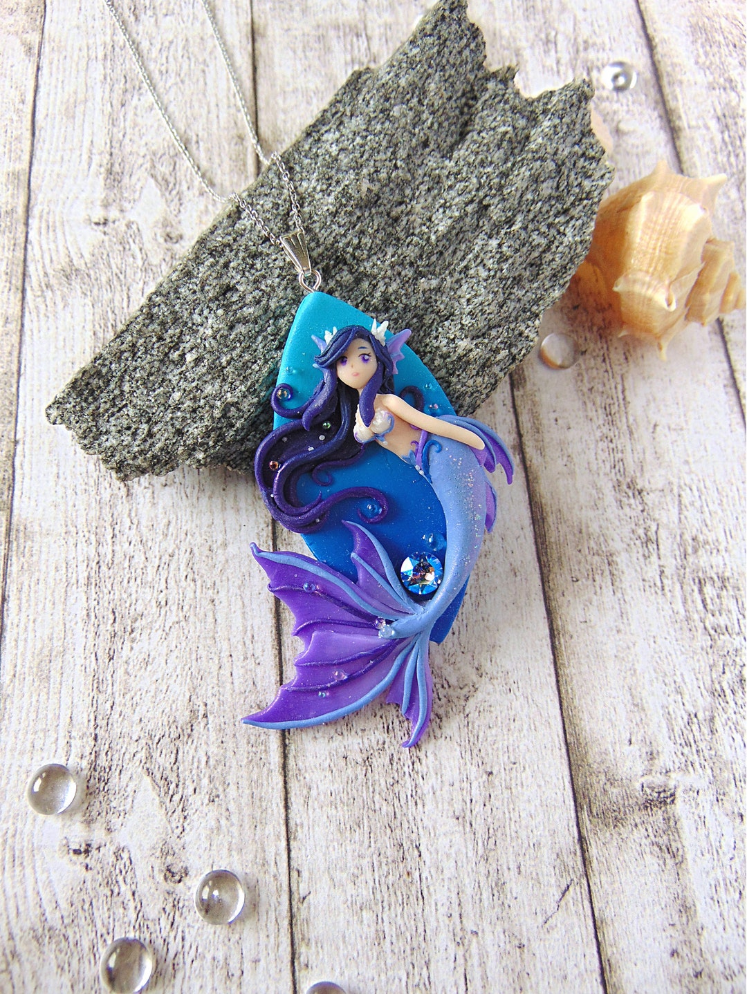 Purple Polymer Clay Mermaid Necklace - Handmade Mermaid Jewelry ...