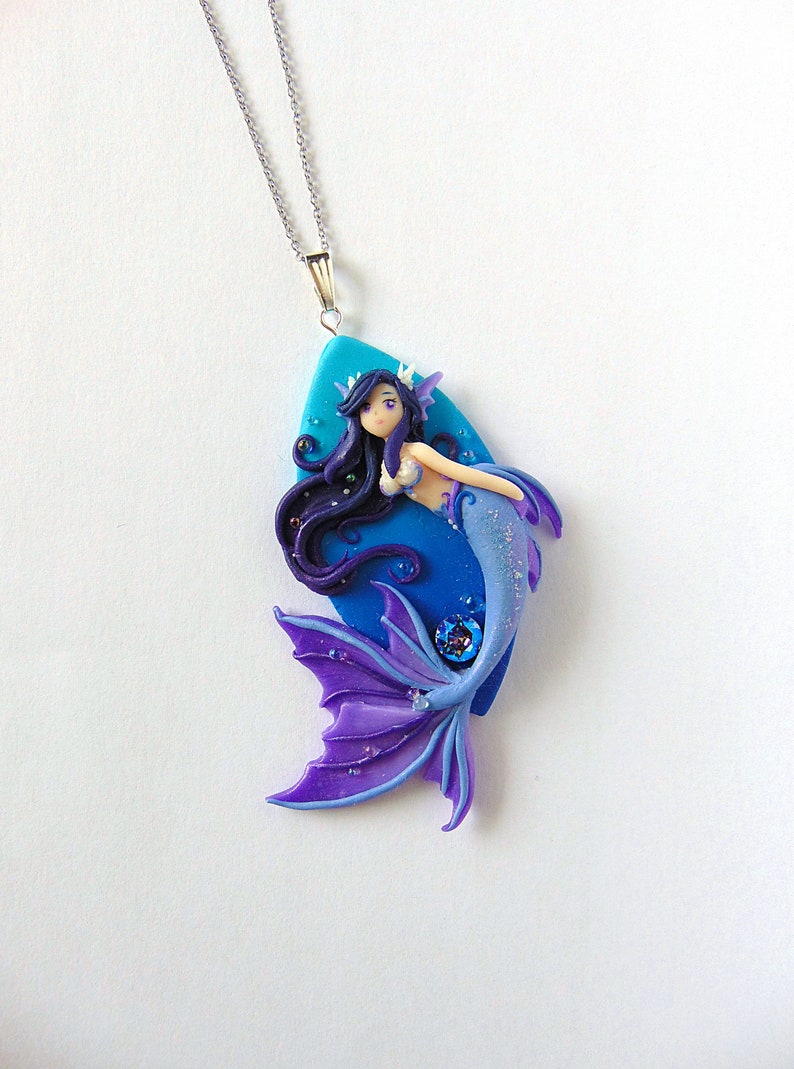 Purple Polymer Clay Mermaid Necklace Handmade Mermaid - Etsy