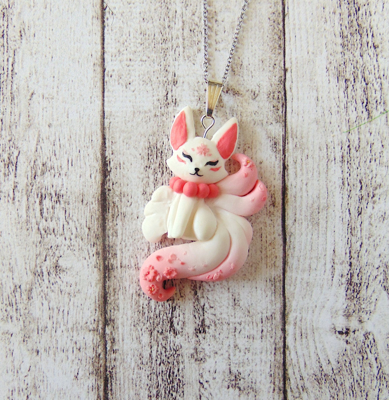 Kitsune Nine Tailed Fox Necklace Polymer Clay Jewelry - Etsy