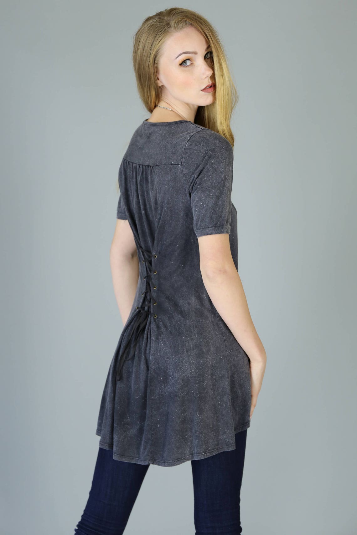 Corset Back Cotton Jersey Tunic, Vintage Charcoal - Etsy
